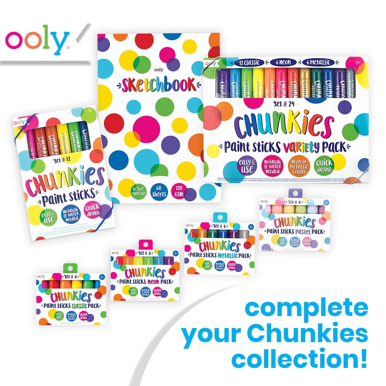 OOLY, Giftable Chunkies, No Brush or Water Needed, Twistable Paint Stick Set for Kids and Adults, Great for Any Project Including Posters, Cards, Scrapbooking, and Journaling, Set of 12