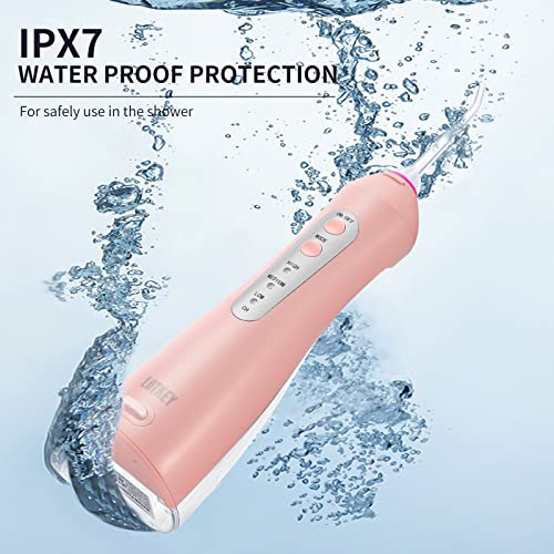 Water Flosser for Teeth, 200ML Cordless Water Flosser with 360°Rotable Nozzle, 3 Flossing Modes IPX7 Waterproof 6 Jet Tips Water Picks,Rechargeable Portable Water Flosser for Home & Travel (Pink)
