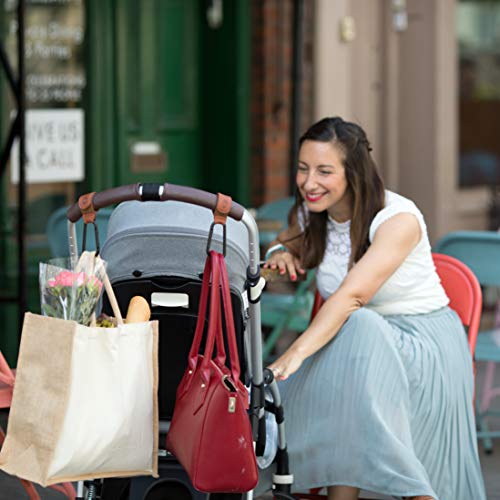 Brown Leather Style Stroller Hooks - Award-Winning Stroller Clips for Bags - MadeForMums & Lovedbyparents Award-Winning Stroller Bag Hook - 2-Pack by Baby Uma