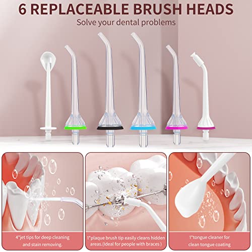 Water Flosser for Teeth, 200ML Cordless Water Flosser with 360°Rotable Nozzle, 3 Flossing Modes IPX7 Waterproof 6 Jet Tips Water Picks,Rechargeable Portable Water Flosser for Home & Travel (Pink)