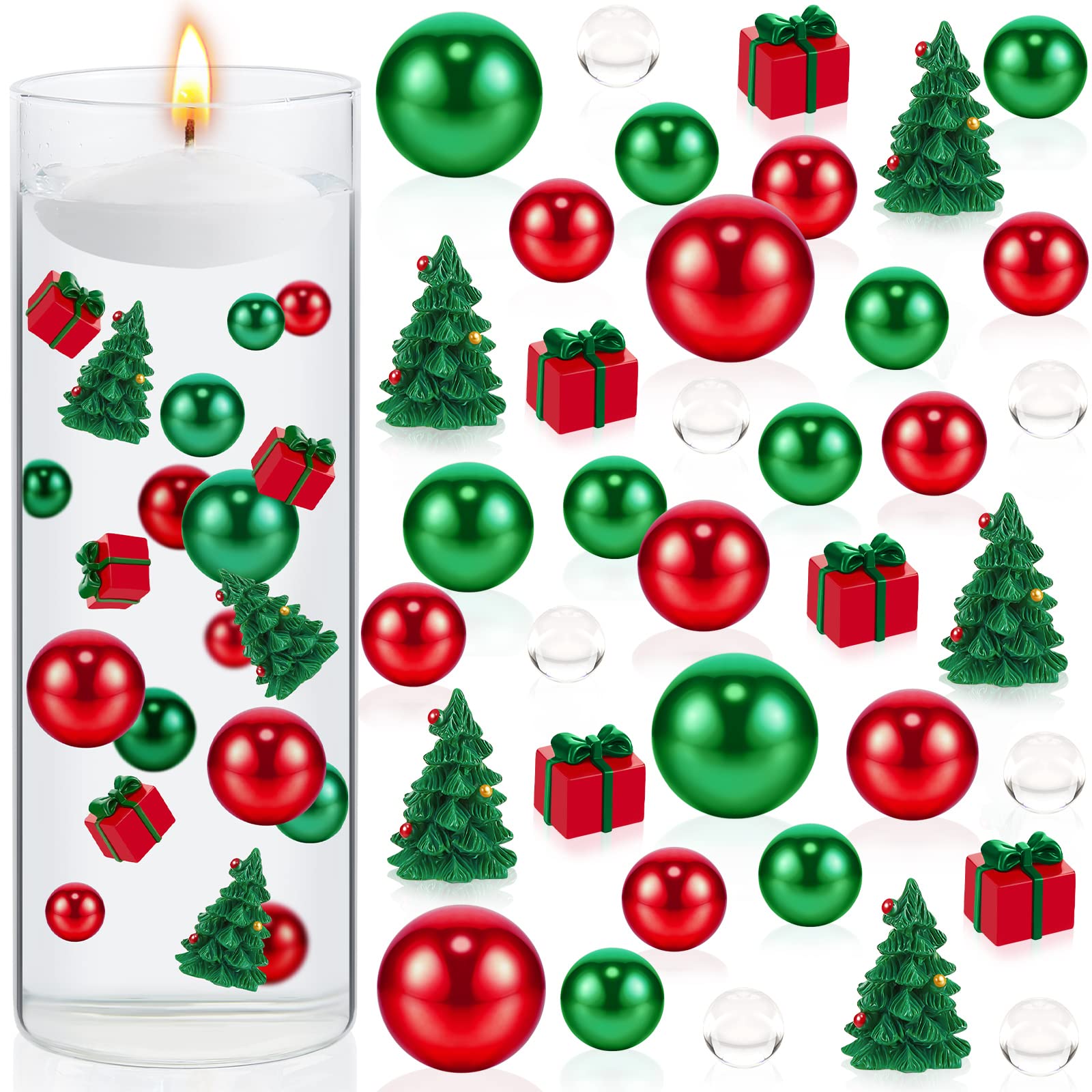MTLEE 2106 Pieces Christmas Vase Filler Pearl for Vase Filler Pearls Candyland Water Gels Beads Candles Centerpiece for Christmas Home Table Party Decor(Pine Tree)