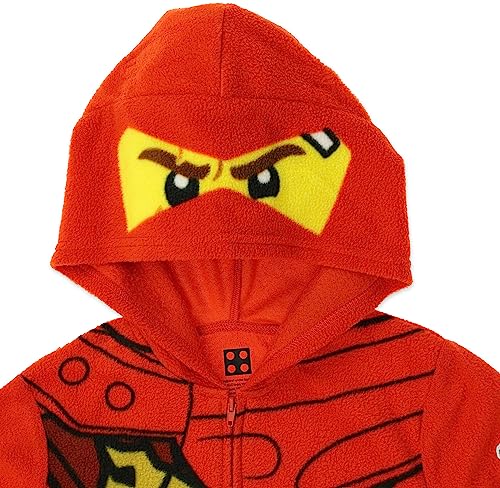 LEGO Ninjago Boy's Pajamas Set, Hooded Ninja Unionsuit, Kai Red, Size 4/5