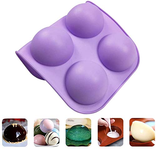 2 Pack 6-Cavity Semi Sphere Silicone Mold, Baking Mold for Making Hot Chocolate Bomb, Cake, Jelly, Dome Mousse (Purple)
