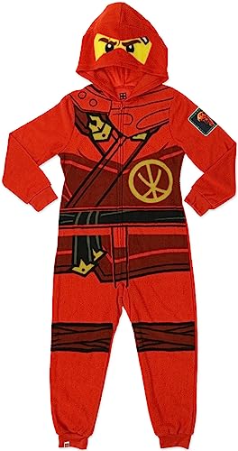 LEGO Ninjago Boy's Pajamas Set, Hooded Ninja Unionsuit, Kai Red, Size 4/5