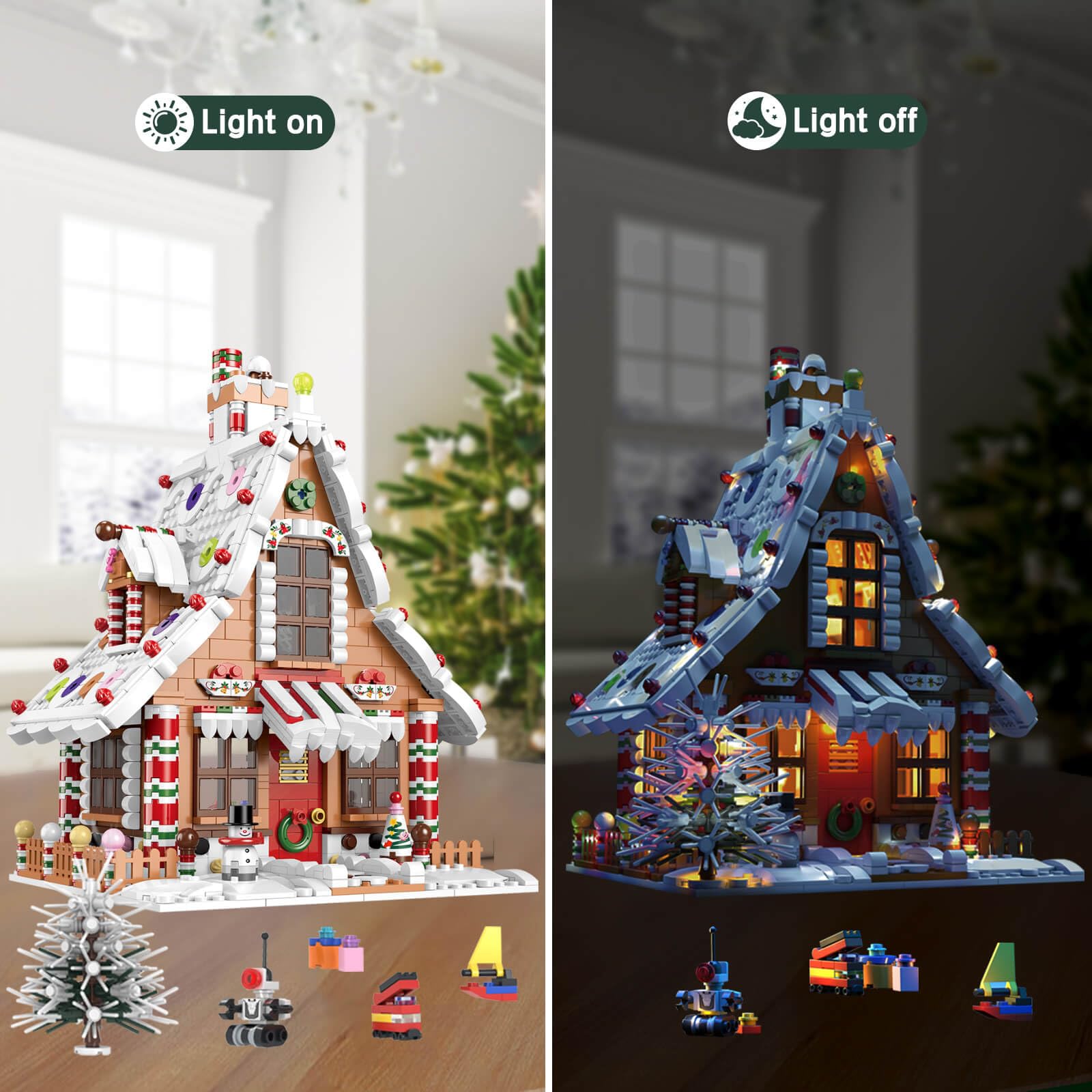 Christmas Gingerbread House Kit Building Block Set Toys, with Led Light, Christmas Tree, Christmas Gift for Advent Calendar 2023 (1620 Pieces)