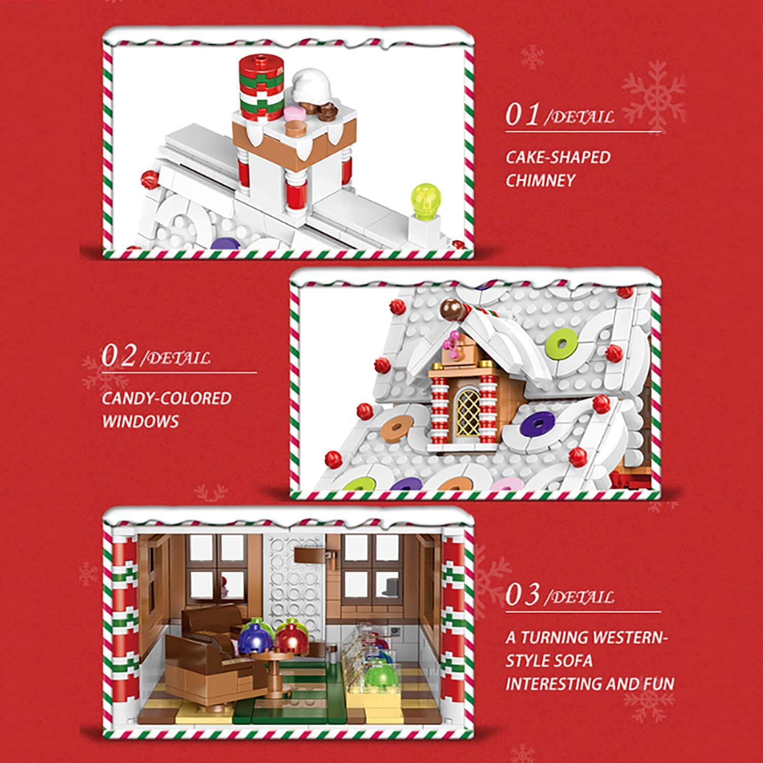Christmas Gingerbread House Kit Building Block Set Toys, with Led Light, Christmas Tree, Christmas Gift for Advent Calendar 2023 (1620 Pieces)