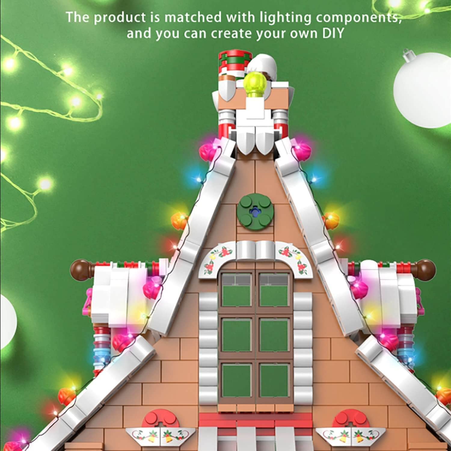 Christmas Gingerbread House Kit Building Block Set Toys, with Led Light, Christmas Tree, Christmas Gift for Advent Calendar 2023 (1620 Pieces)