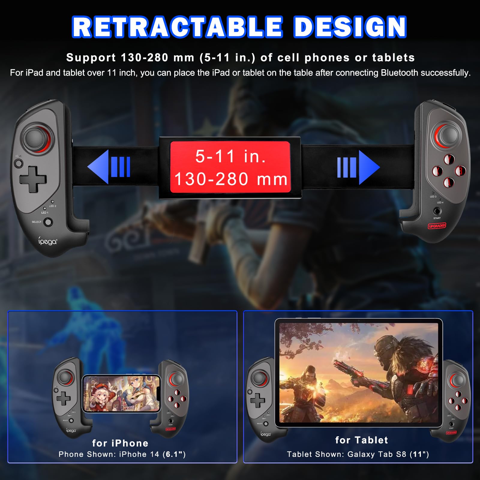 Megadream Wireless Mobile Controller for iPad, Tablet (11"), iPhone 16/15/14/13, Android Gamepad for Galaxy Z Fold4, Galaxy Z Flip4, Galaxy S23 S22 21Ultra, PC - MFi Certified - Call of Duty - Genshin Impact, Black