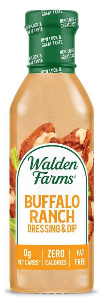Walden Farms Buffalo Ranch Dressing 12 oz. Bottle Creamy and Spicy Flavor Fresh and Delicious 0g Net Carbs Condiment Kosher Certified So Tasty on Salad Wing Chicken Dip Celery