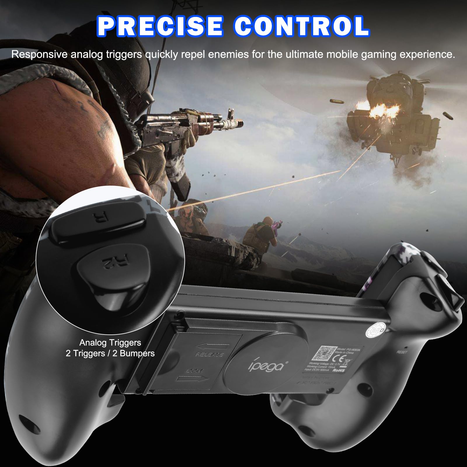 Megadream Wireless Mobile Controller for iPad, Tablet (11"), iPhone 16/15/14/13, Android Gamepad for Galaxy Z Fold4, Galaxy Z Flip4, Galaxy S23 S22 21Ultra, PC - MFi Certified - Call of Duty - Genshin Impact, Black