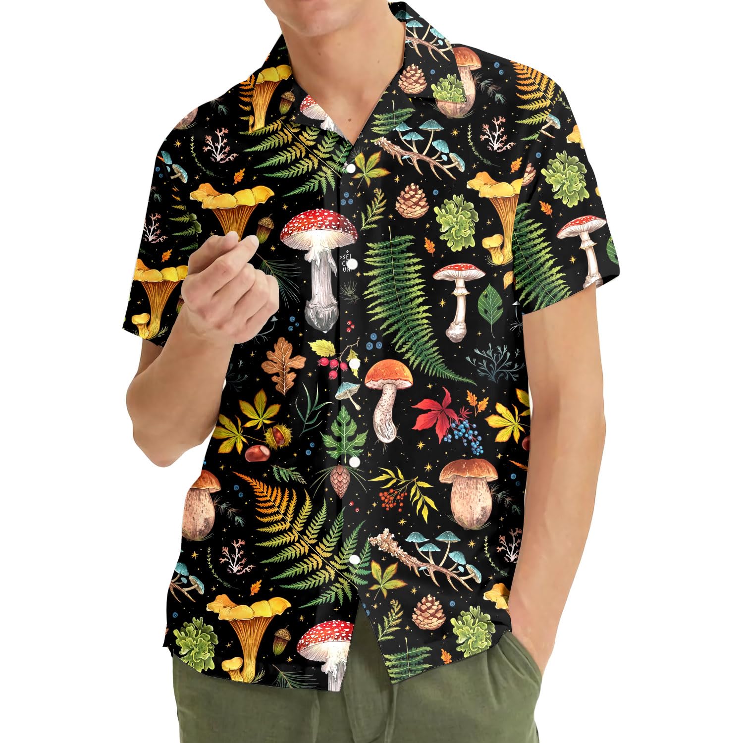 Family Gifts Kingdom Mushroom Hawaiian Shirts for Men - Tropical Mushroom Hawaiian Summer Beach Button Down Short Sleeve, XX-Large