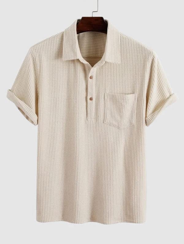 ZAFUL Men's Retro Short Sleeve Corduroy Shirt Casual Button Down Shirts White M