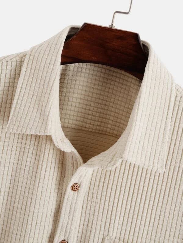 ZAFUL Men's Retro Short Sleeve Corduroy Shirt Casual Button Down Shirts White M