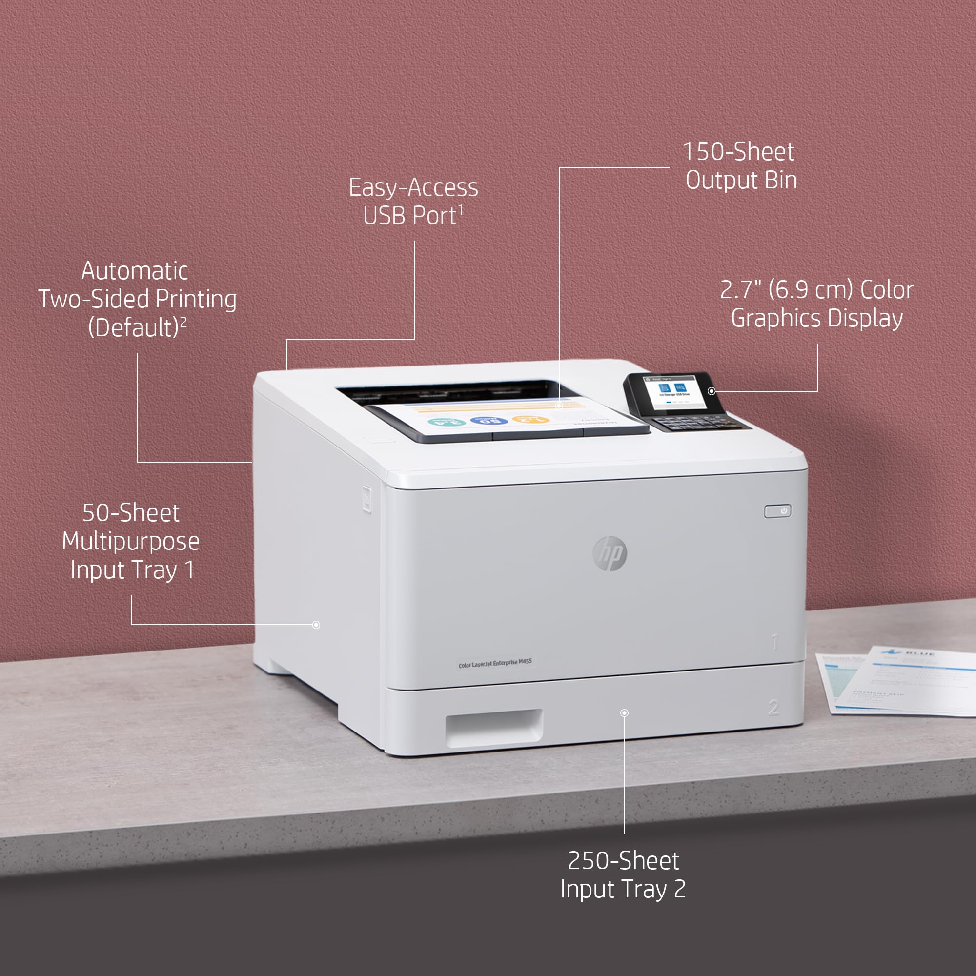 HP Color LaserJet Enterprise M455dn Duplex Printer (3PZ95A), white