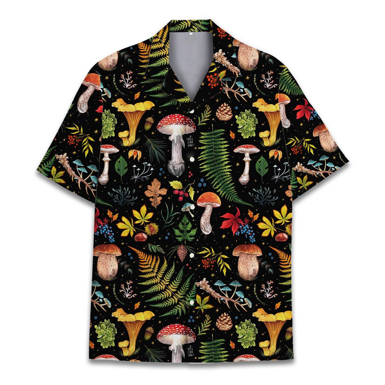 Family Gifts Kingdom Mushroom Hawaiian Shirts for Men - Tropical Mushroom Hawaiian Summer Beach Button Down Short Sleeve, XX-Large