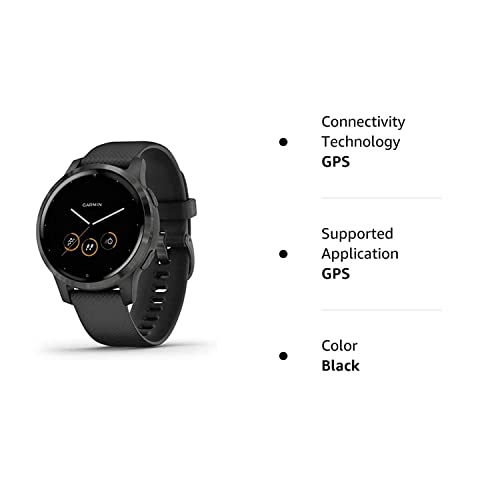 Garmin 010-N2172-11 Vivoactive 4S GPS Smartwatch, Slate Stainless Steel Bezel with Black Case and Silicone Band (Renewed)