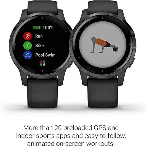 Garmin 010-N2172-11 Vivoactive 4S GPS Smartwatch, Slate Stainless Steel Bezel with Black Case and Silicone Band (Renewed)