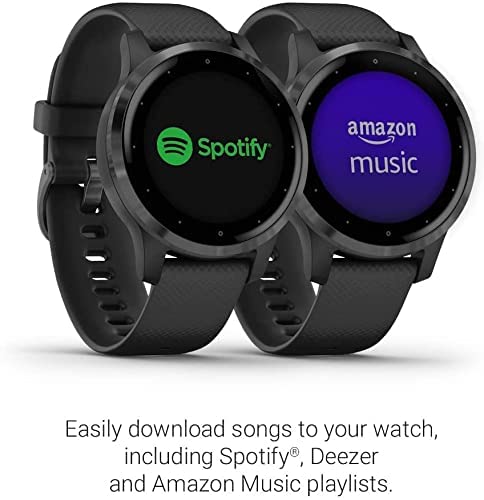 Garmin 010-N2172-11 Vivoactive 4S GPS Smartwatch, Slate Stainless Steel Bezel with Black Case and Silicone Band (Renewed)