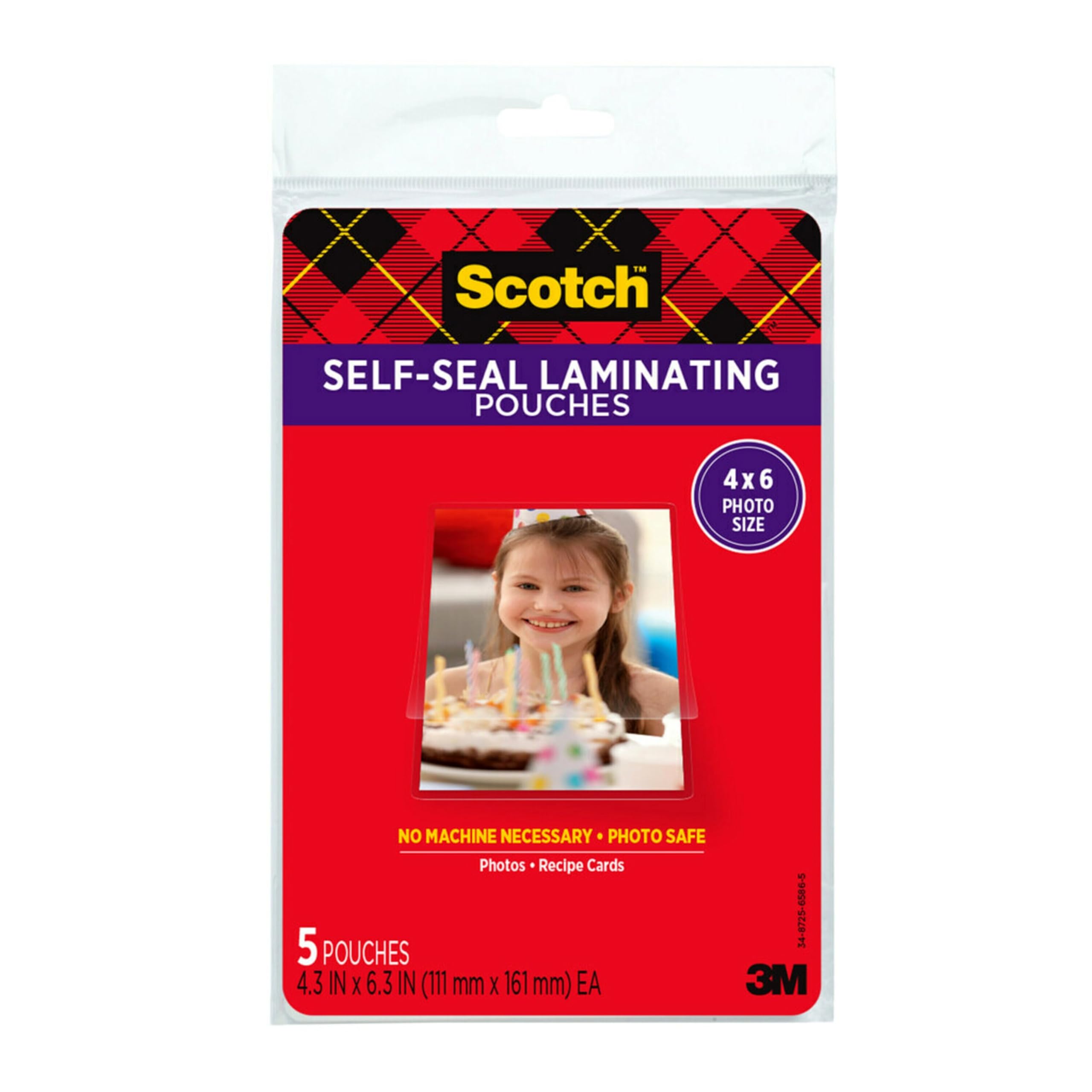 Scotch Self-Sealing Laminating Pouches, Glossy Finish, 4.3 x 6.3 Inches, 5 Pouches (PL900G)