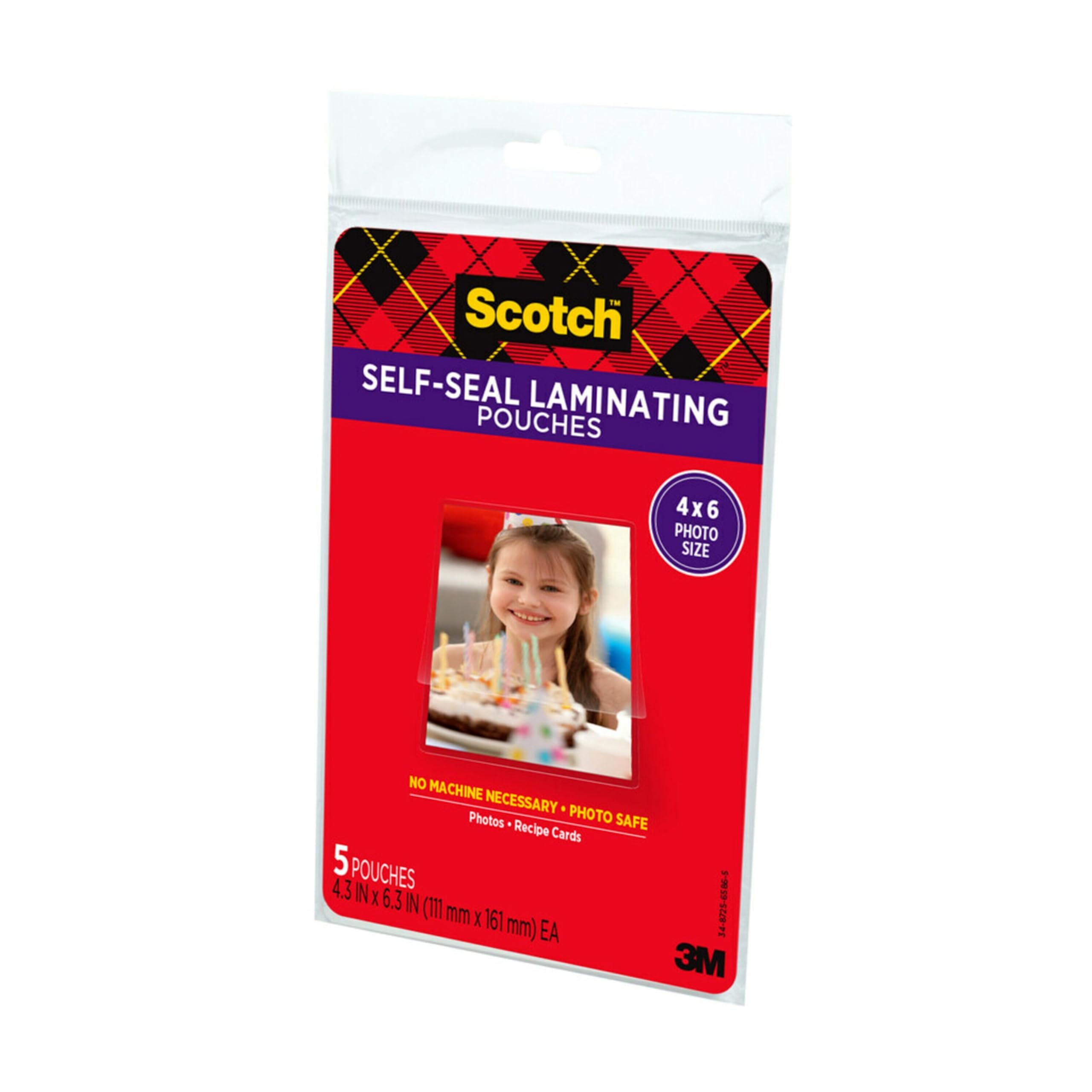 Scotch Self-Sealing Laminating Pouches, Glossy Finish, 4.3 x 6.3 Inches, 5 Pouches (PL900G)