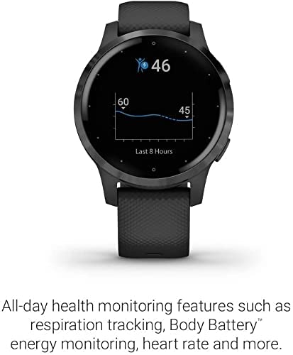 Garmin 010-N2172-11 Vivoactive 4S GPS Smartwatch, Slate Stainless Steel Bezel with Black Case and Silicone Band (Renewed)