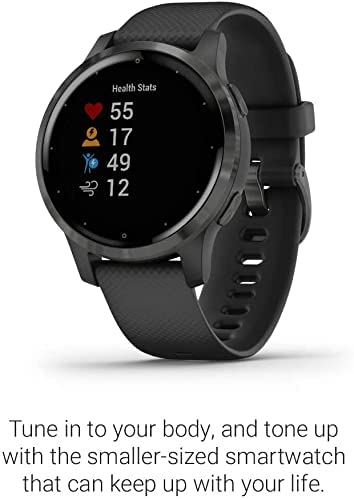 Garmin 010-N2172-11 Vivoactive 4S GPS Smartwatch, Slate Stainless Steel Bezel with Black Case and Silicone Band (Renewed)