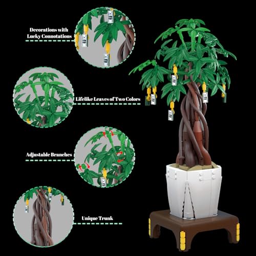 JMBricklayer Bonsai Tree Building Set for Adults 20008 - DIY Unique Money Tree Building Toy, Succulent Plants Flowers Botanical Collection Model for Room Office Decor - Gifts Idea for Boys Girls 14+
