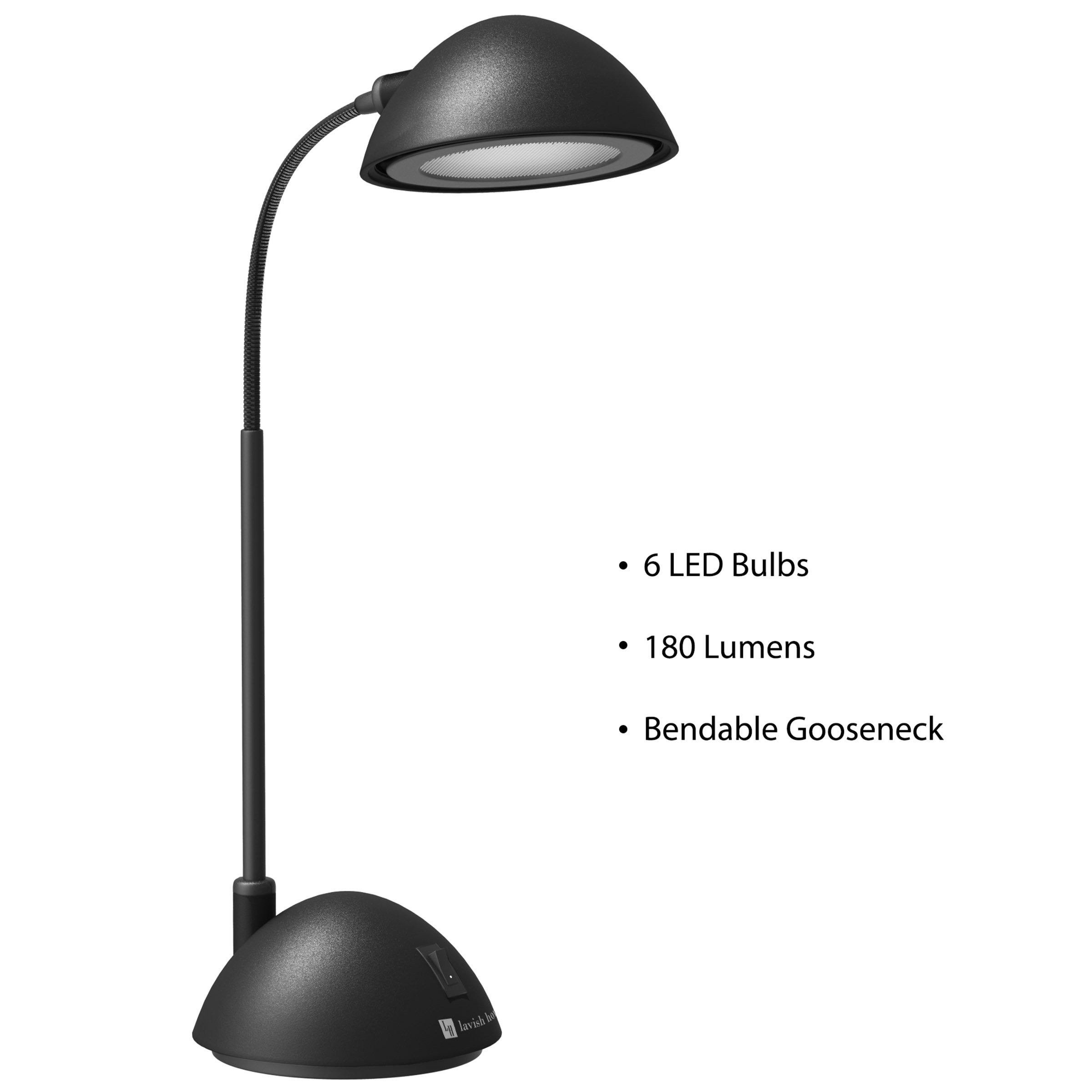 Lavish Home 72-L081-B, Black Desk Lamp Adjustable Gooseneck for Reading, Crafts, Writing-Modern Design Light for Bedroom, Home, Office, and Dorm, 5”x 5” x21