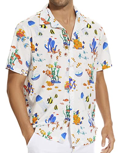 ZAFUL Men's Tropical Hawaiian Print Shirt Short Sleeve Relax Fit Vintage Button Down Shirts