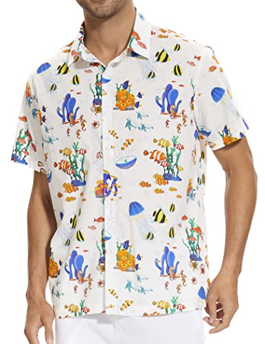 ZAFUL Men's Tropical Hawaiian Print Shirt Short Sleeve Relax Fit Vintage Button Down Shirts