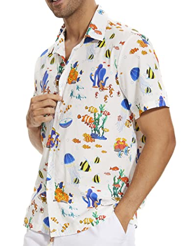 ZAFUL Men's Tropical Hawaiian Print Shirt Short Sleeve Relax Fit Vintage Button Down Shirts