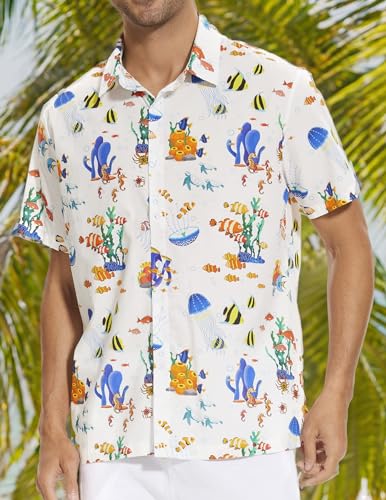 ZAFUL Men's Tropical Hawaiian Print Shirt Short Sleeve Relax Fit Vintage Button Down Shirts