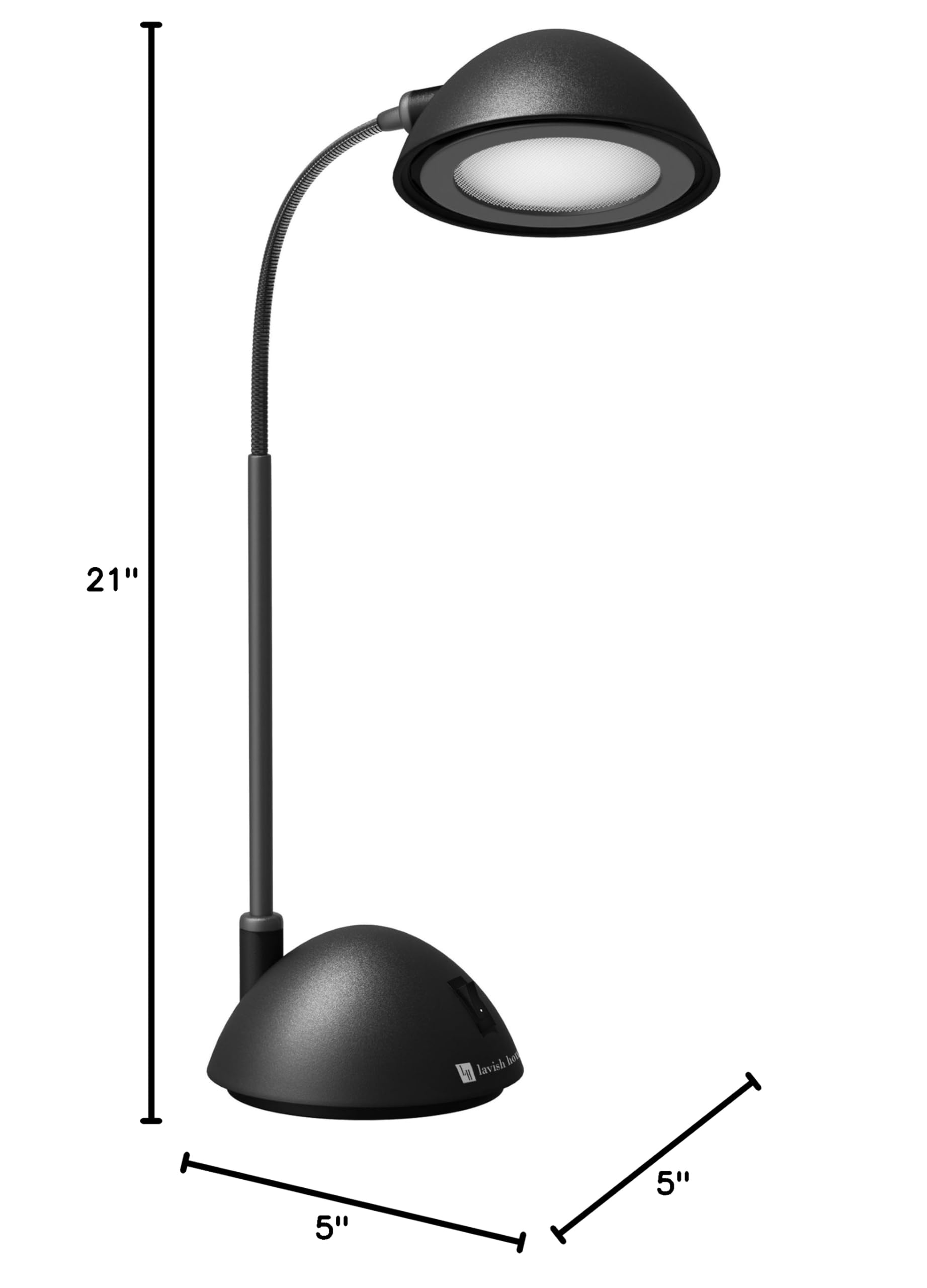 Lavish Home 72-L081-B, Black Desk Lamp Adjustable Gooseneck for Reading, Crafts, Writing-Modern Design Light for Bedroom, Home, Office, and Dorm, 5”x 5” x21