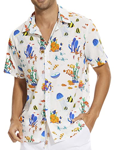 ZAFUL Men's Tropical Hawaiian Print Shirt Short Sleeve Relax Fit Vintage Button Down Shirts