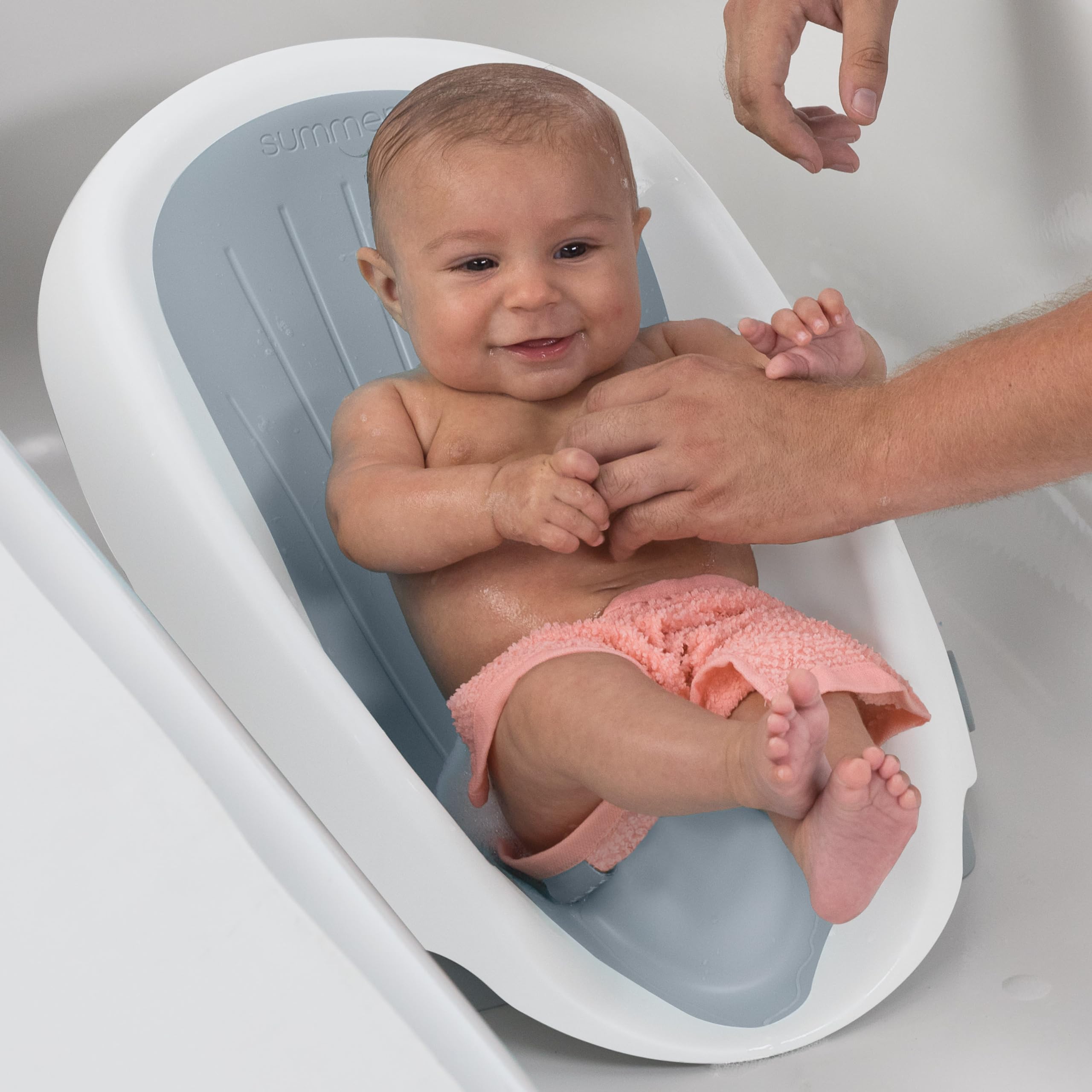 Summer Clean Rinse Baby Bather (Gray) β Bath Support for Use on the Counter, in the Sink or in the Bathtub, Has 3 Reclining Positions and Soft, Quick-Dry Material β Use from Birth until Sitting Up