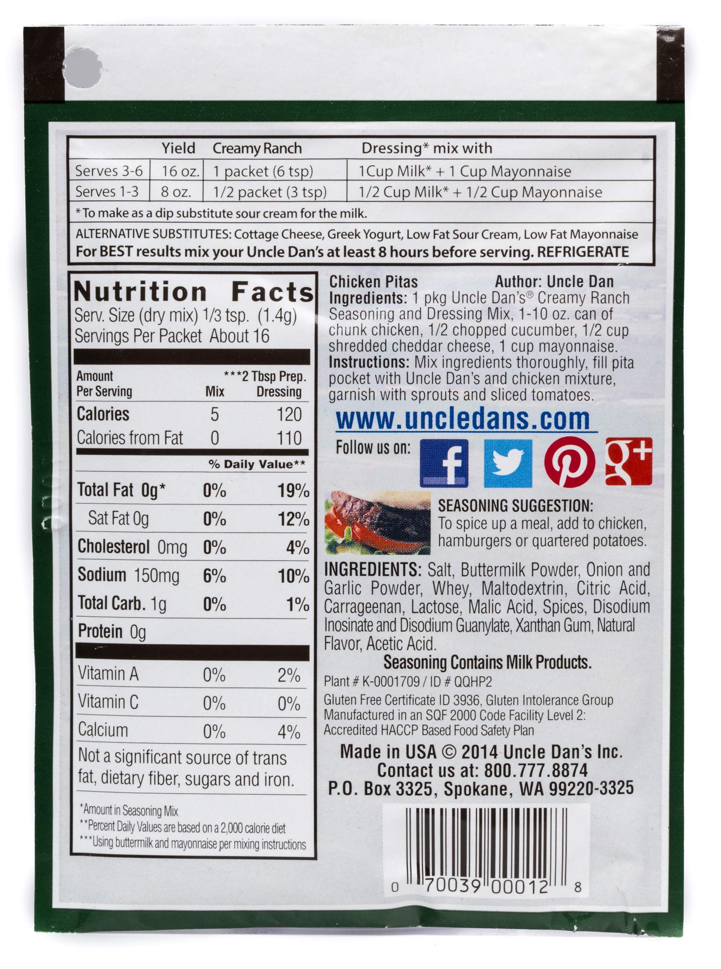 Uncle Dan’s, Creamy Ranch | Singles Packet – 0.75oz (Pack of 1)