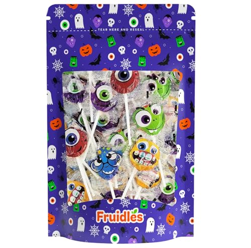Fruidles Halloween Monster Lollipop, Monster Variety Suckers Candy, Great for Halloween Goody Bag Fillers, Individually Wrapped (Half-Pound)