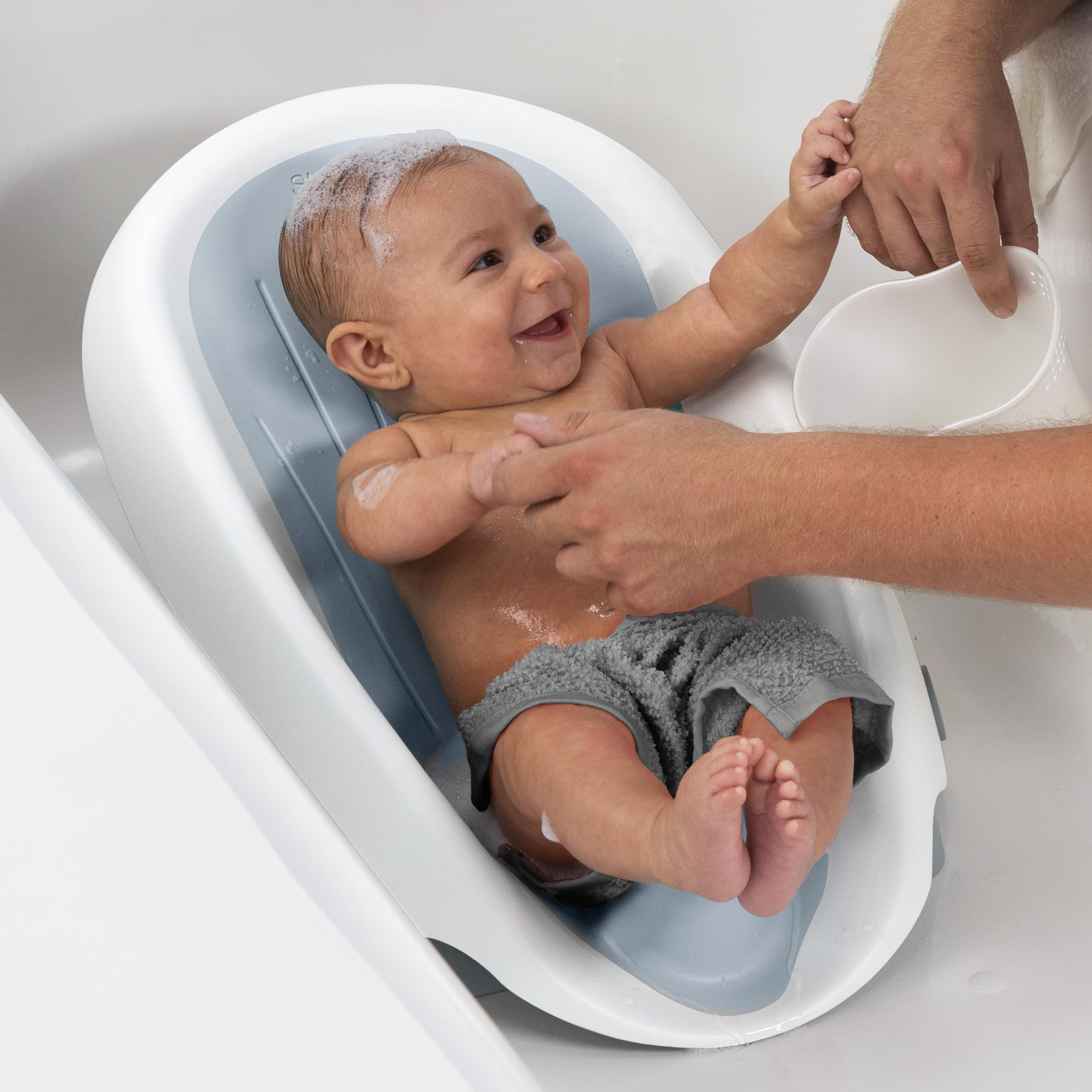 Summer Clean Rinse Baby Bather (Gray) β Bath Support for Use on the Counter, in the Sink or in the Bathtub, Has 3 Reclining Positions and Soft, Quick-Dry Material β Use from Birth until Sitting Up