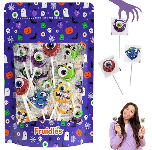 Fruidles Halloween Monster Lollipop, Monster Variety Suckers Candy, Great for Halloween Goody Bag Fillers, Individually Wrapped (Half-Pound)