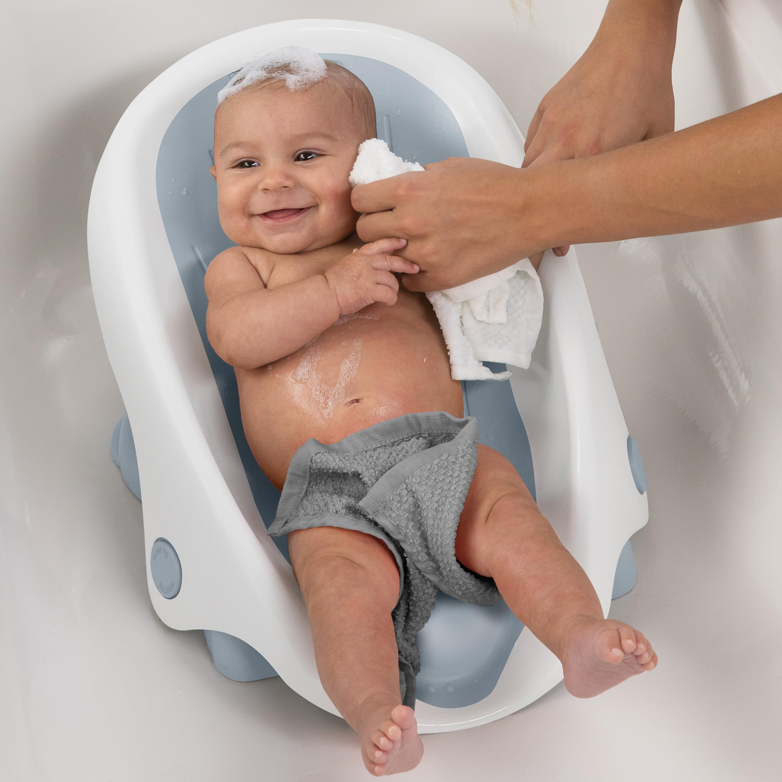 Summer Clean Rinse Baby Bather (Gray) β Bath Support for Use on the Counter, in the Sink or in the Bathtub, Has 3 Reclining Positions and Soft, Quick-Dry Material β Use from Birth until Sitting Up