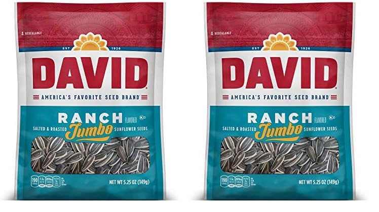 DAVID SEEDS Roasted and Salted Ranch Jumbo Sunflower Seeds, 5.25 oz (Pack of 2)