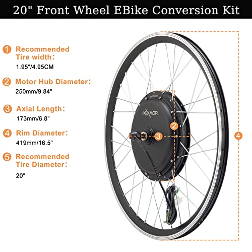 PEXMOR Electric Bike Conversion Kit,36V 750W 24"/20" Front Wheel Ebike Conversion Kit, Electric Bicycle Hub Motor Kit with LCD Display/Controller/PAS/Brake Lever/Torque Arm (20 Inch)