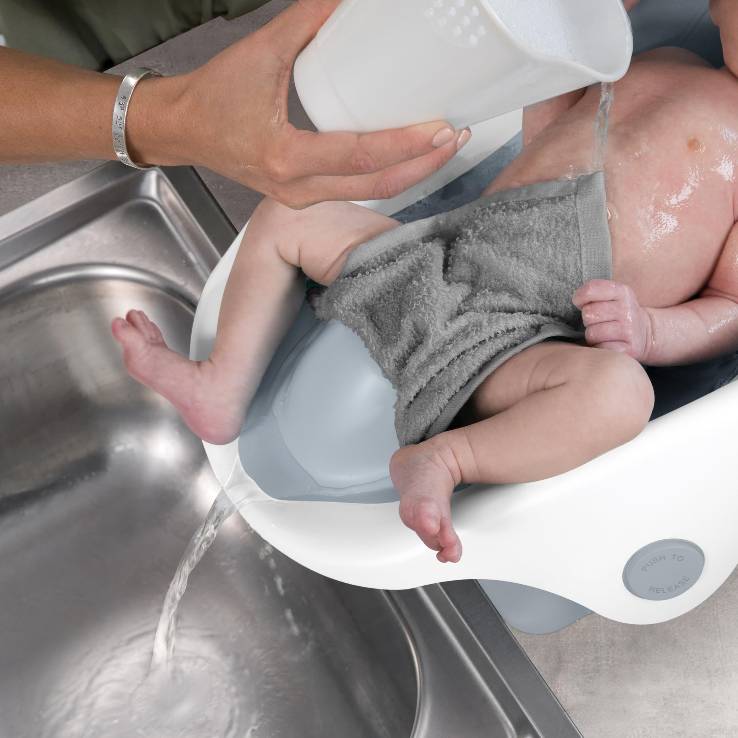 Summer Clean Rinse Baby Bather (Gray) β Bath Support for Use on the Counter, in the Sink or in the Bathtub, Has 3 Reclining Positions and Soft, Quick-Dry Material β Use from Birth until Sitting Up
