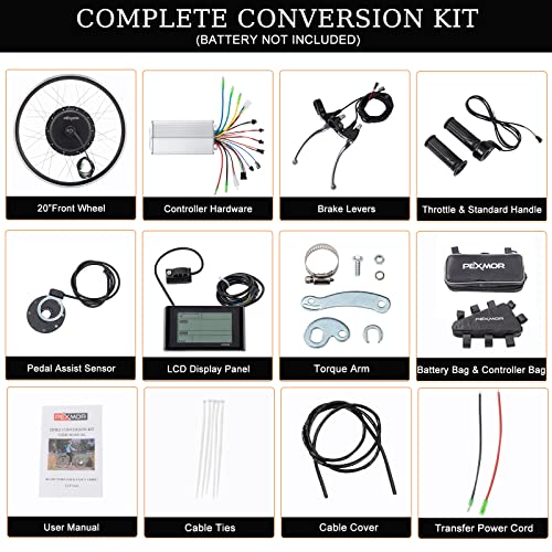 PEXMOR Electric Bike Conversion Kit,36V 750W 24"/20" Front Wheel Ebike Conversion Kit, Electric Bicycle Hub Motor Kit with LCD Display/Controller/PAS/Brake Lever/Torque Arm (20 Inch)