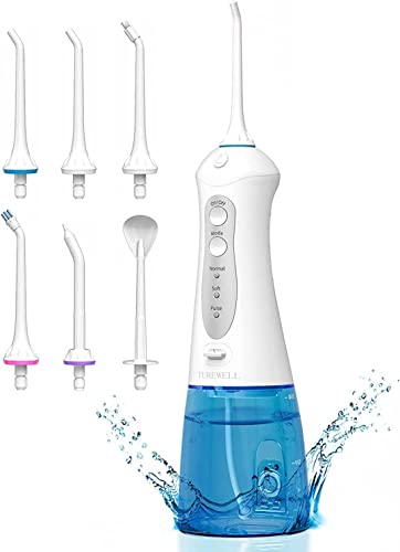 Water Dental Flosser Cordless Oral Irrigator, Portable and Rechargeable Water Teeth Pick with 3 Modes 6 Jet Tips, 300ML IPX7 Waterproof Dental Flosser for Oral Care
