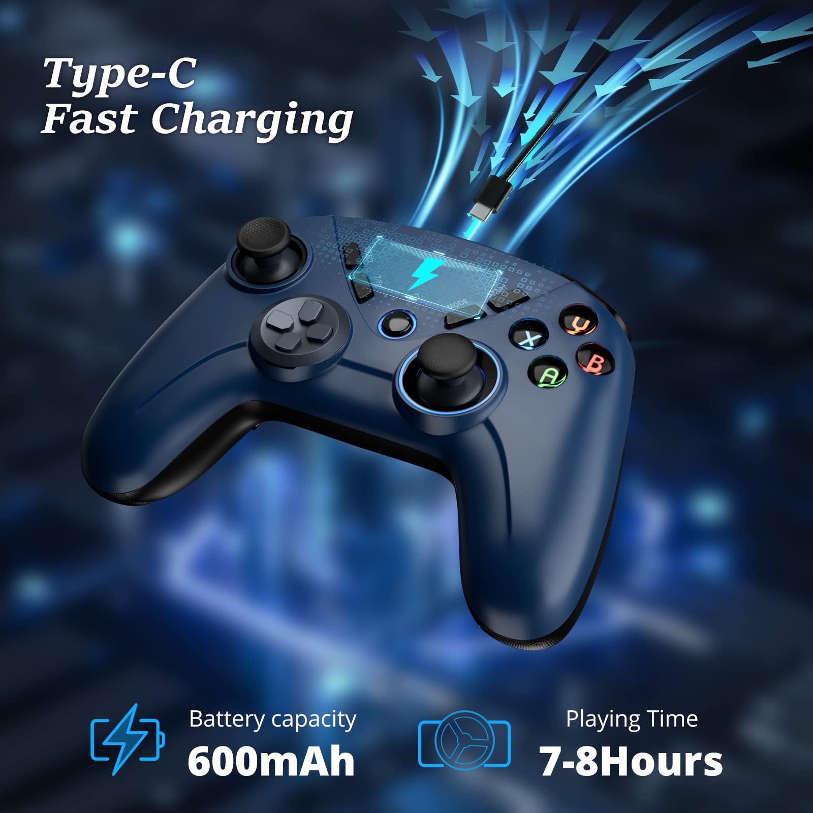 Multi-Platform PC Wireless Controller, Bluetooth Gaming Controller, Compatible with Windows, iPad, Steam, Luna, Laptop, Tablet, and Smart TV, with Double Shock, Macro Keys, Turbo Button, LED Backlight