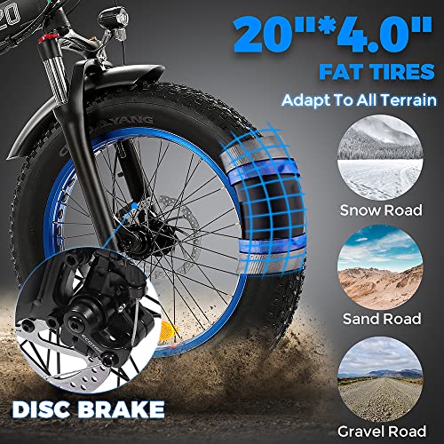 ECOTRIC Electric Bike 500W Folding Ebike 20" Fat Tire Foldable Electric Bicycle 48V 12.5AH Lithium Removable Battery Beach Snow Mountain E-Bike Commute Ebike for Adults Shimano 7-Speed