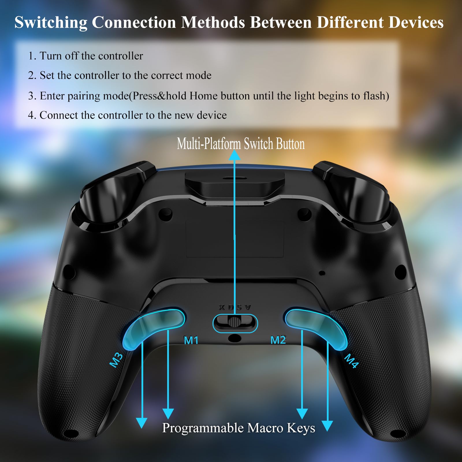 Multi-Platform PC Wireless Controller, Bluetooth Gaming Controller, Compatible with Windows, iPad, Steam, Luna, Laptop, Tablet, and Smart TV, with Double Shock, Macro Keys, Turbo Button, LED Backlight
