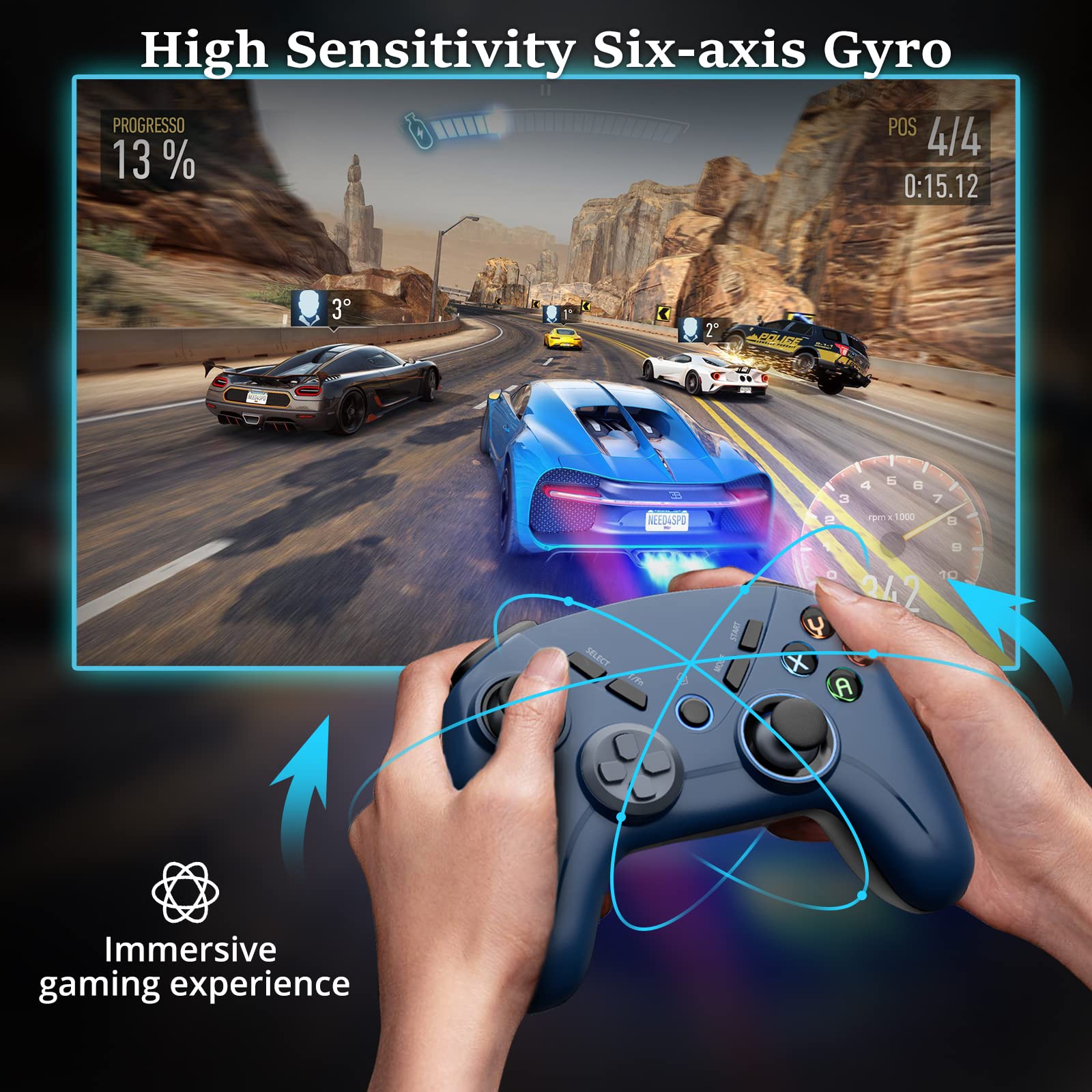Multi-Platform PC Wireless Controller, Bluetooth Gaming Controller, Compatible with Windows, iPad, Steam, Luna, Laptop, Tablet, and Smart TV, with Double Shock, Macro Keys, Turbo Button, LED Backlight