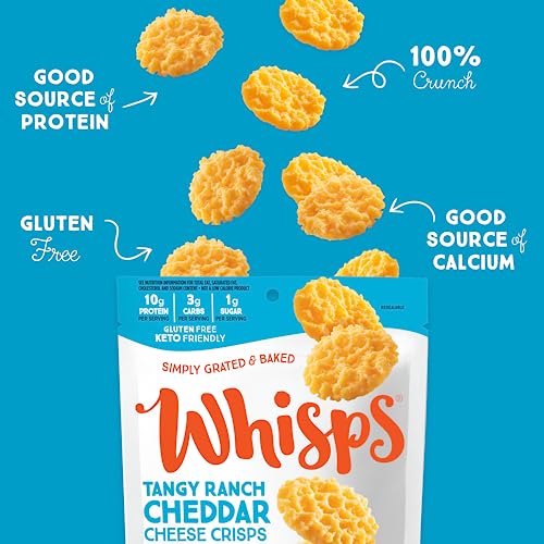 Whisps Cheese Crisps Tangy Ranch | Protein Chips | Healthy Snacks | Protein Snacks, Gluten Free, High Protein, Low Carb Keto Food (2.12 Oz, 6 Pack)